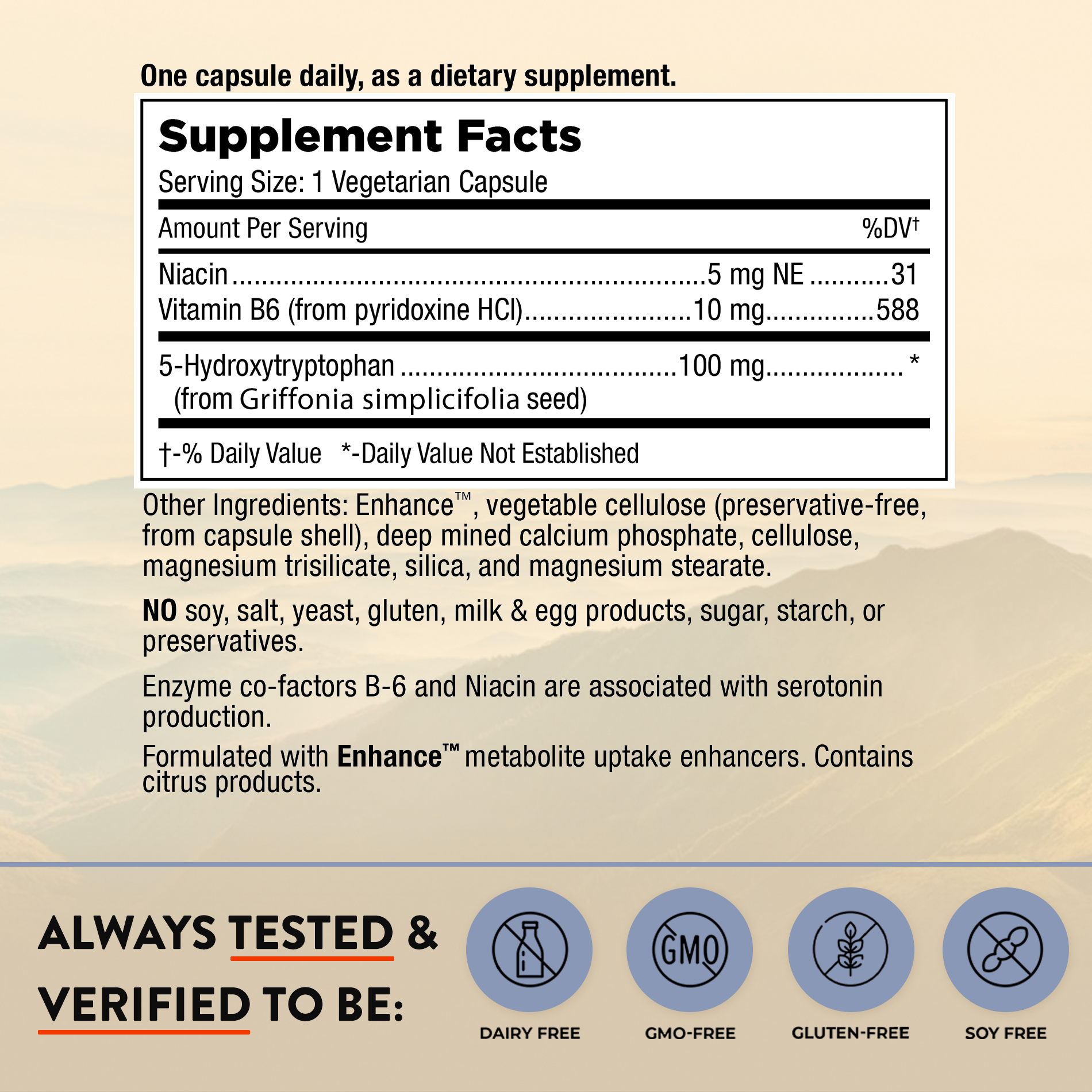 5-HTP Supplement – Enhanced with Niacin, Vitamin B6 & Enhance™ for Opt ...